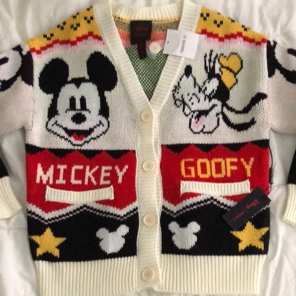 Disney | Shirts & Tops | Disney Kids Mickey Goofy Cardigan Red Black ...